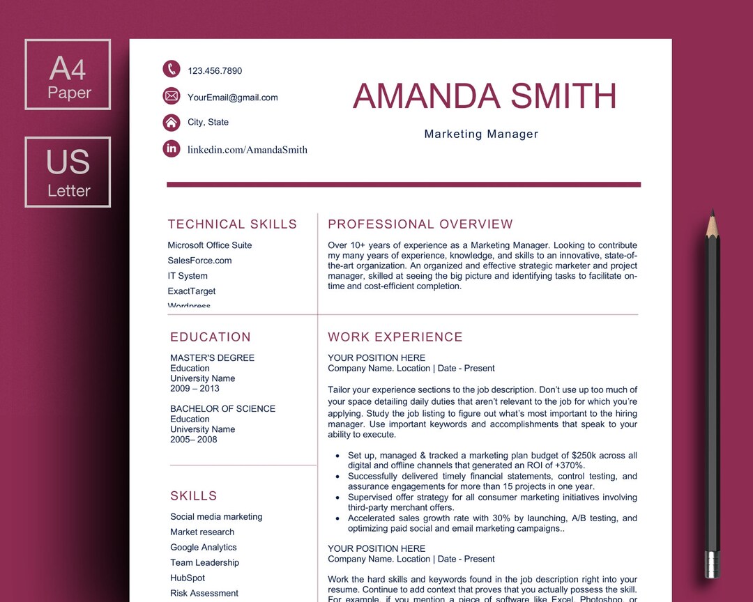 2 Page Resume Template Cover Letter and References Template for MS Word ...