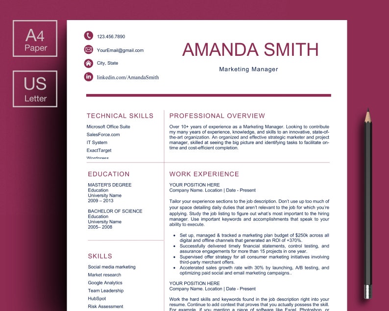 2 Page Resume Template Cover Letter and References Template - Etsy