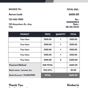 Minimalist Black Invoice Template, Business Invoice Design, Digital ...