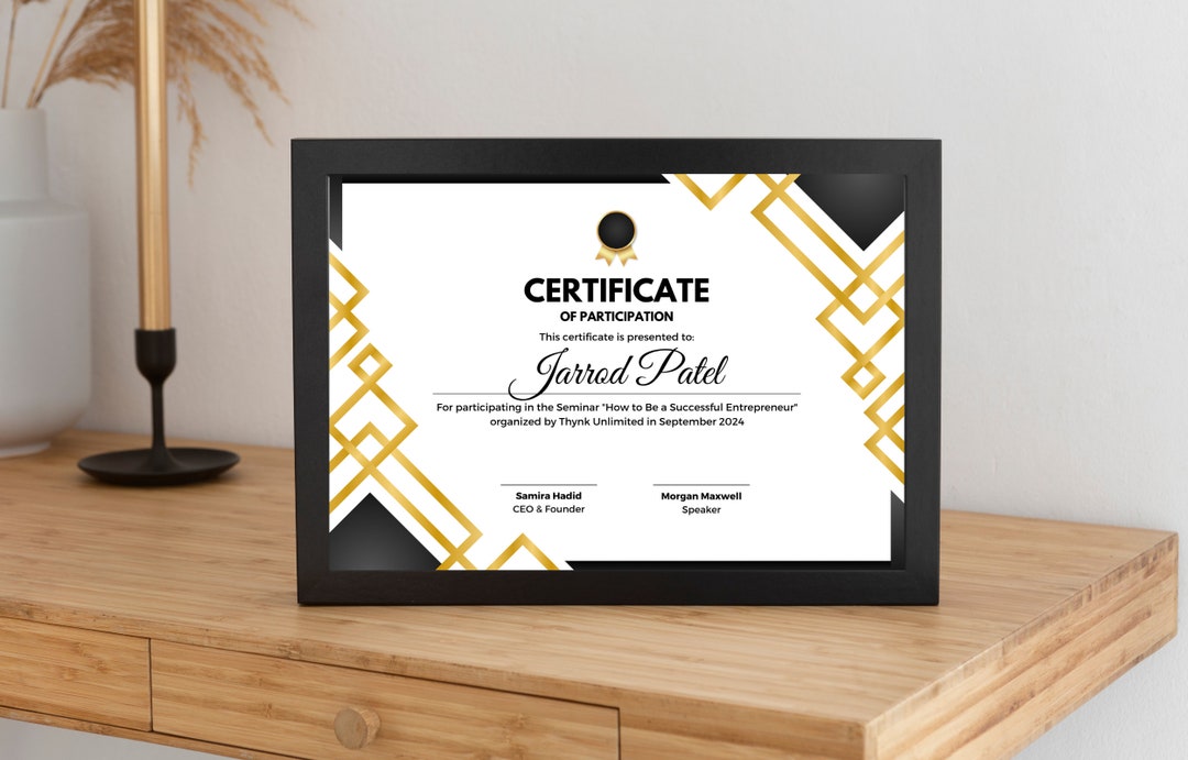 Black Gold White Seminar Participation Certificate, Elegant Border ...