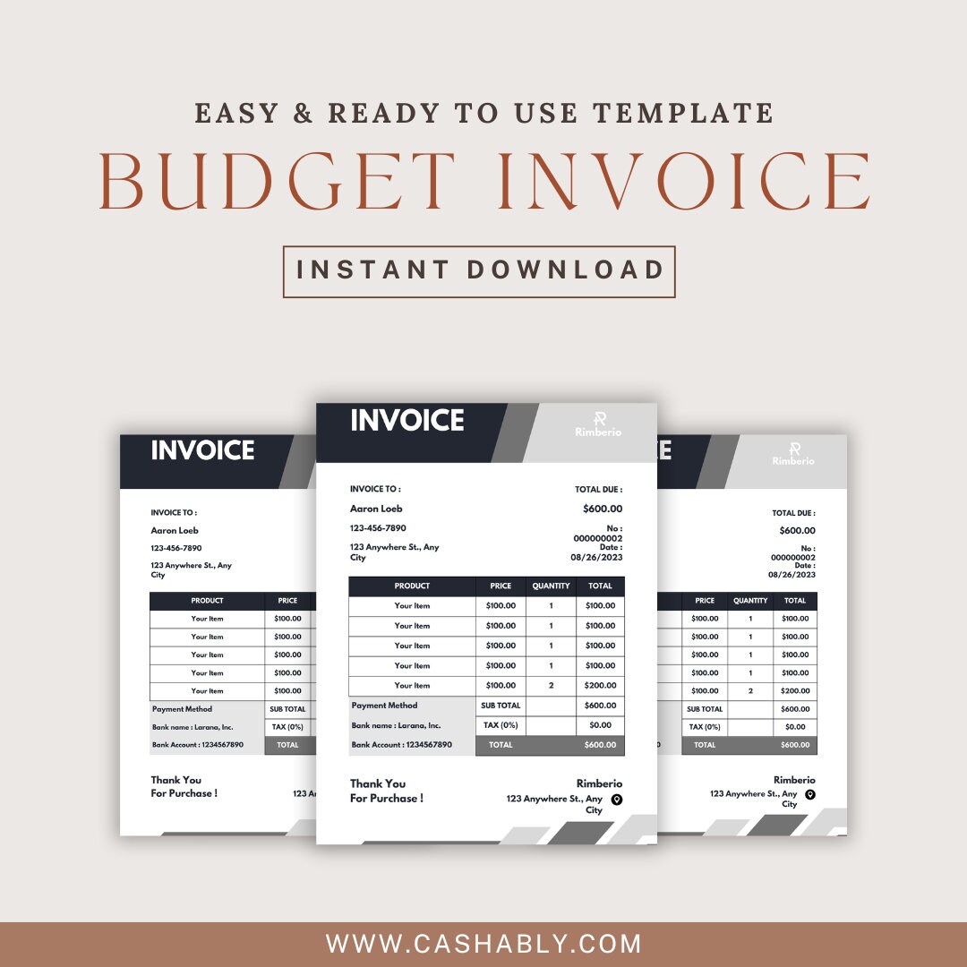 Minimalist Black Invoice Template, Business Invoice Design, Digital ...