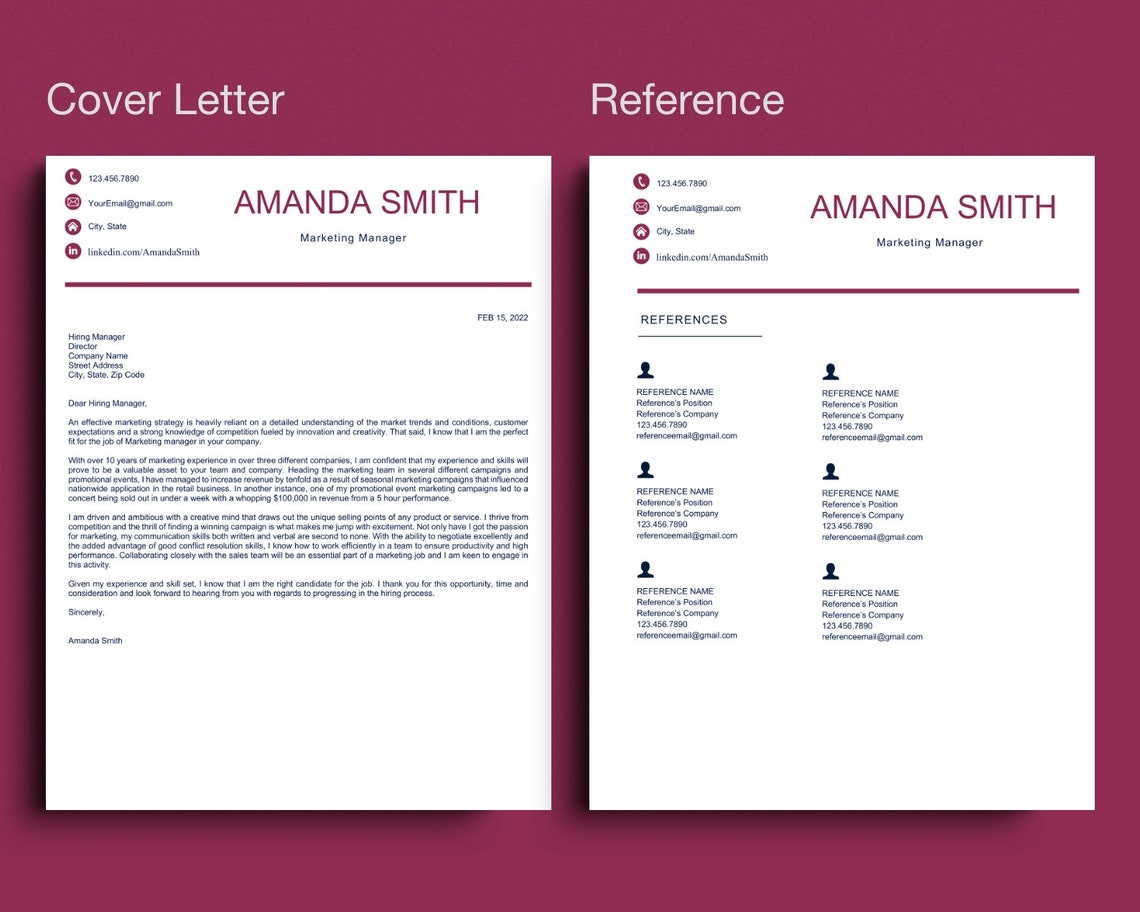 2 Page Resume Template Cover Letter and References Template - Etsy