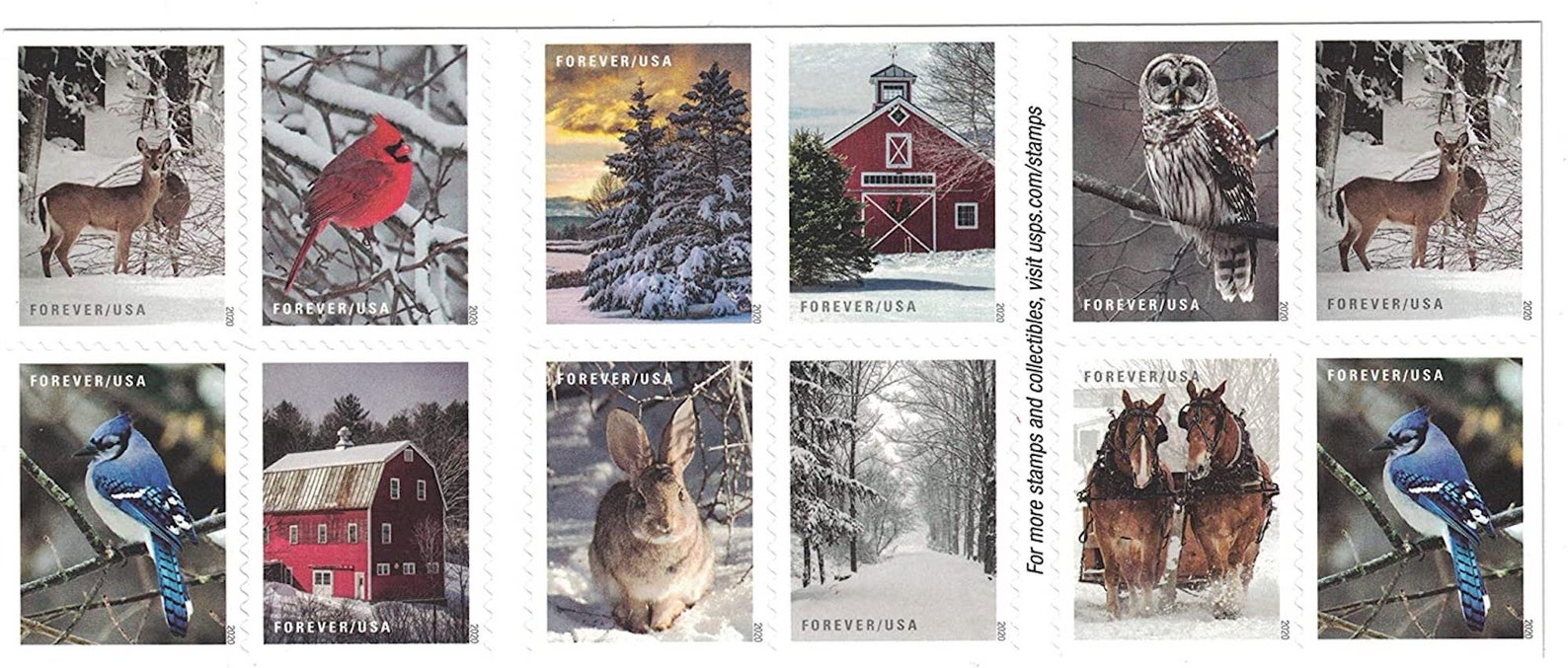 USPS Forever Stamps Winter Scenes Book of 20 Postage Stamps | Etsy