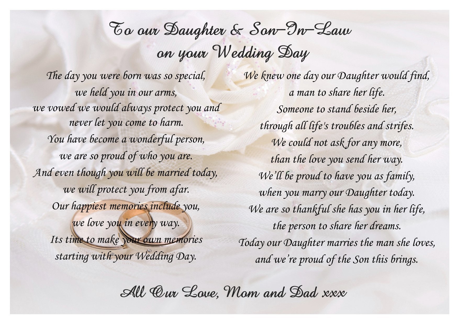 Poem To Daughter And Son In Law On Your Wedding Day From Mom Etsy Poem To Daughter And Son In Law On Your Wedding Day From Mom Etsy