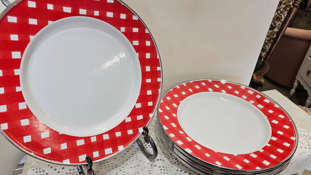 Plates for Outdoor Dining Red Gingham Pottery Barn Summer Tableware - Etsy