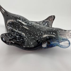 Handblown Glass Manta Ray Sculpture Black and White With Blue Wrap - Etsy