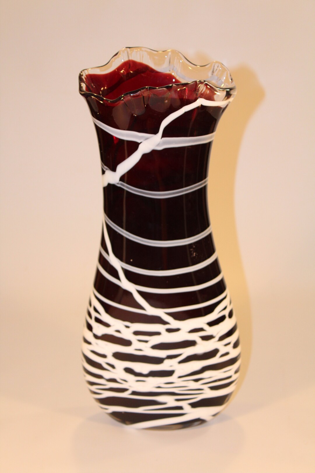 Dark Red Hand Blown Glass Vase - Etsy