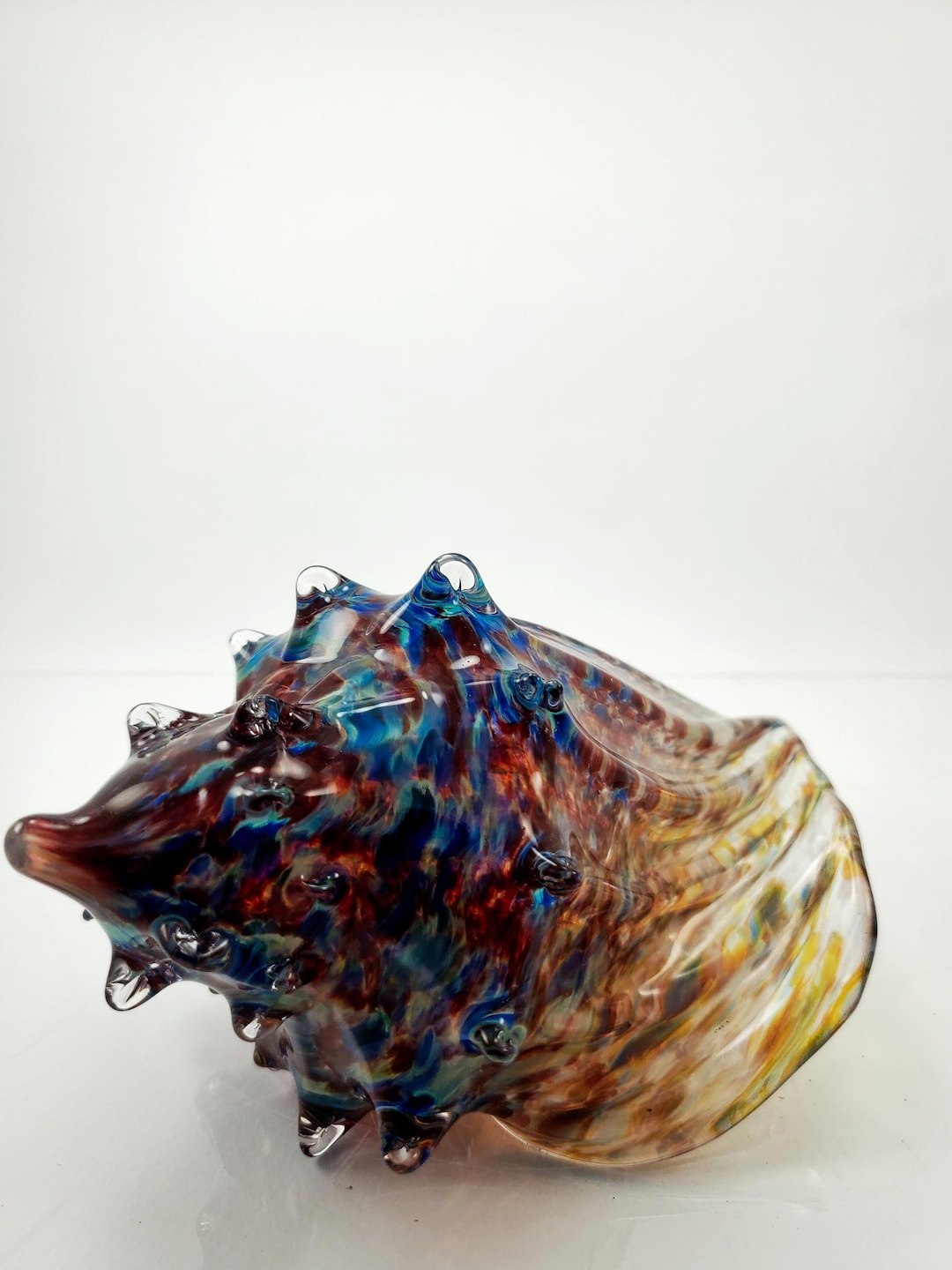Blue and Red Multicolor Speckled Sea Conch Shell Handblown Glass ...