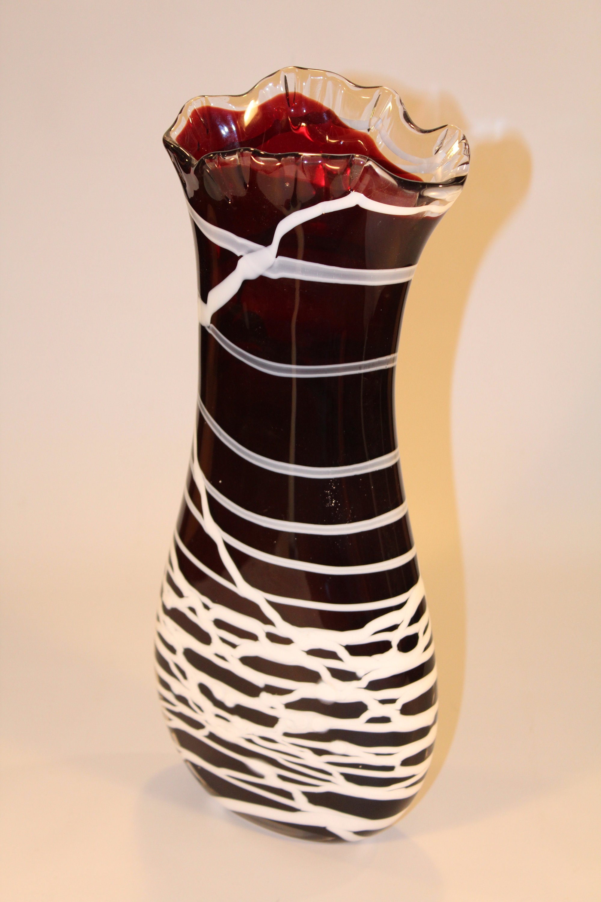Dark Red Hand Blown Glass Vase - Etsy