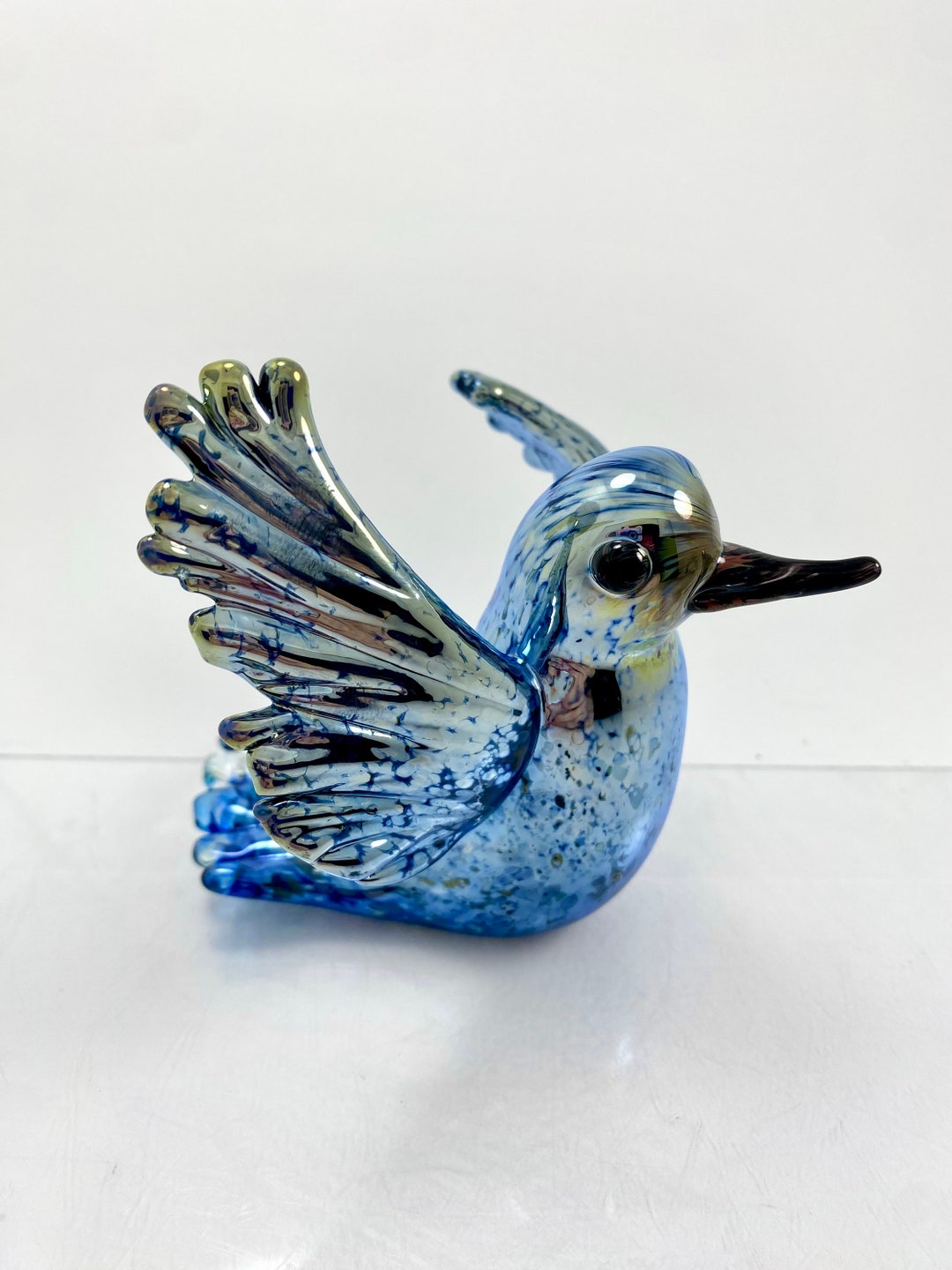 Bluebird Handblown Glass Sculpture Metallic Blue Bird - Etsy