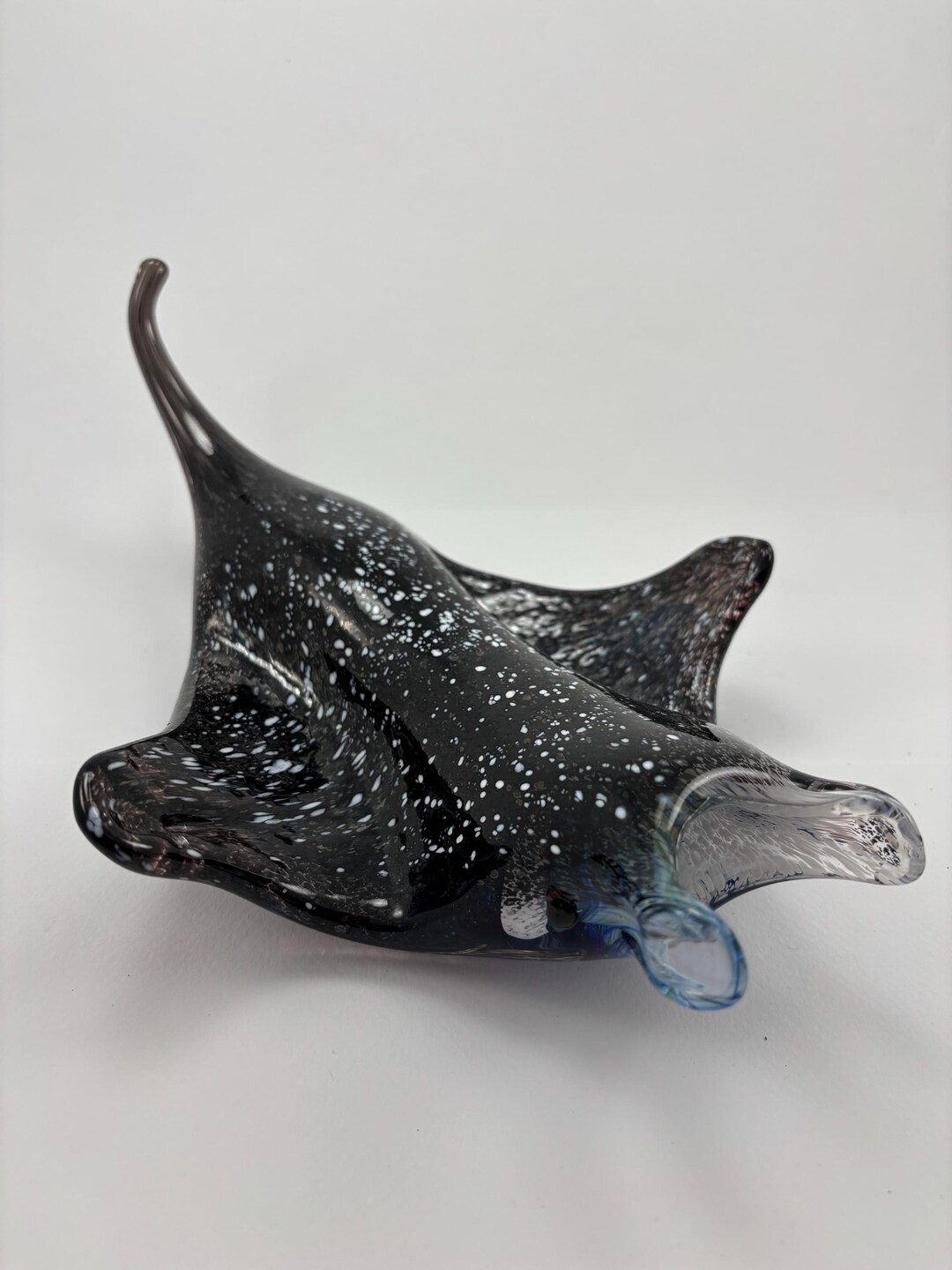 Handblown Glass Manta Ray Sculpture Black and White With Blue Wrap - Etsy