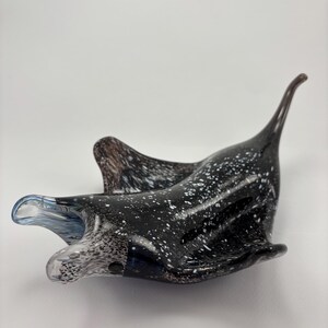 Handblown Glass Manta Ray Sculpture Black and White With Blue Wrap - Etsy