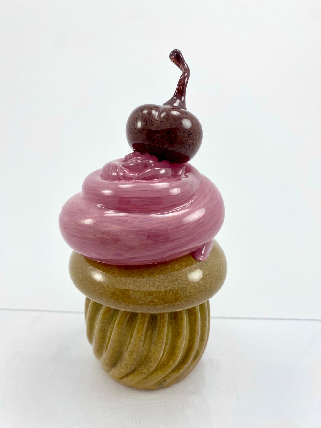 Handblown Glass Cupcake With Gold Base and Pink Icing - Etsy
