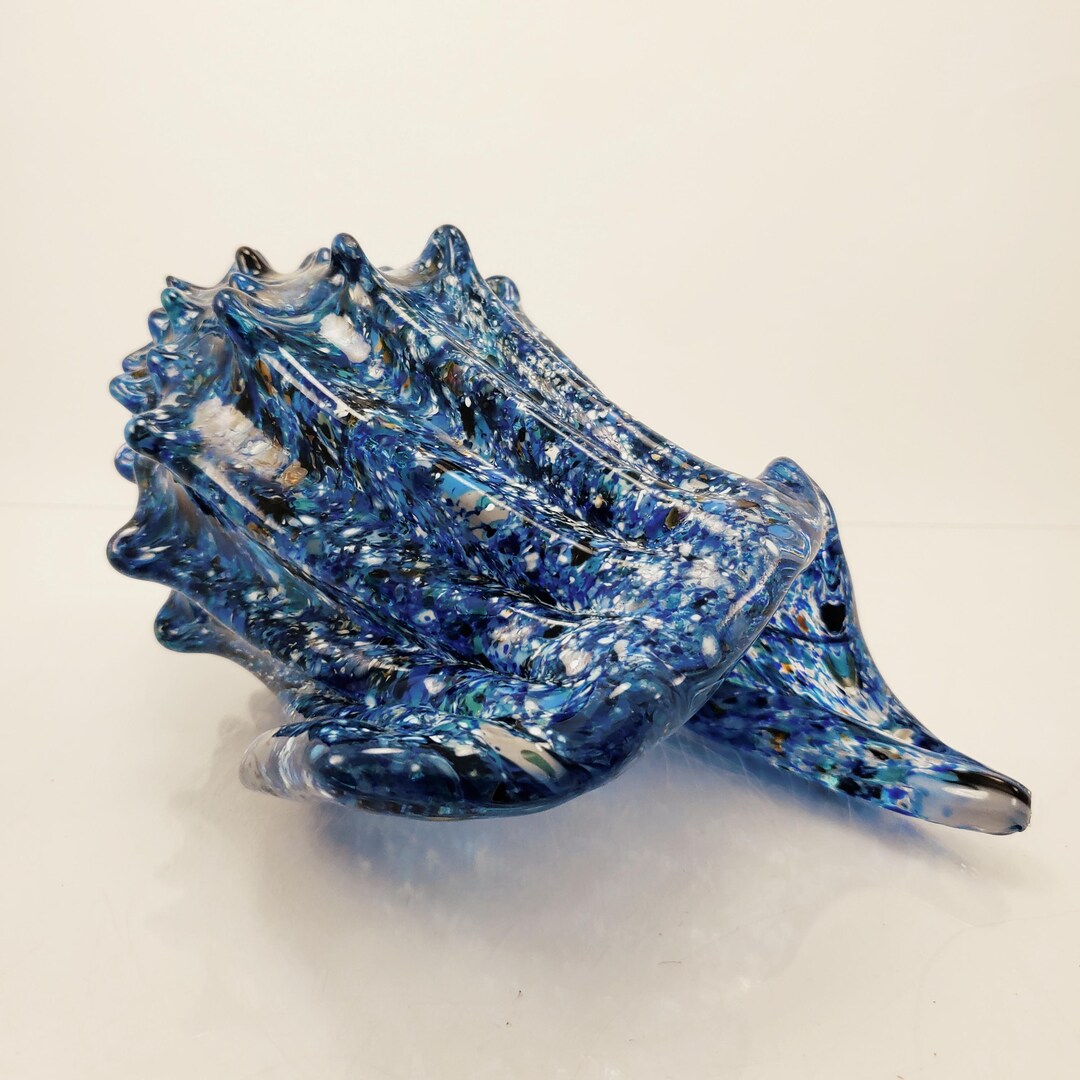 Blue Multicolor Speckled Sea Conch Shell Handblown Glass Sculpture - Etsy