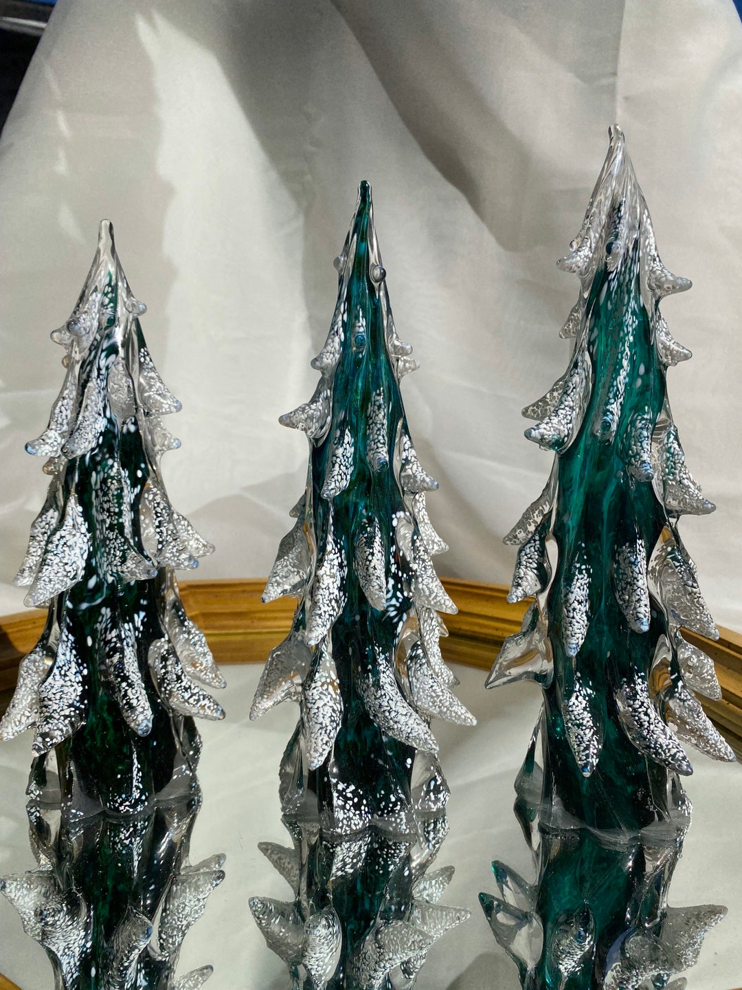 Snowy Green Handblown Glass Christmas Tree small Medium or - Etsy