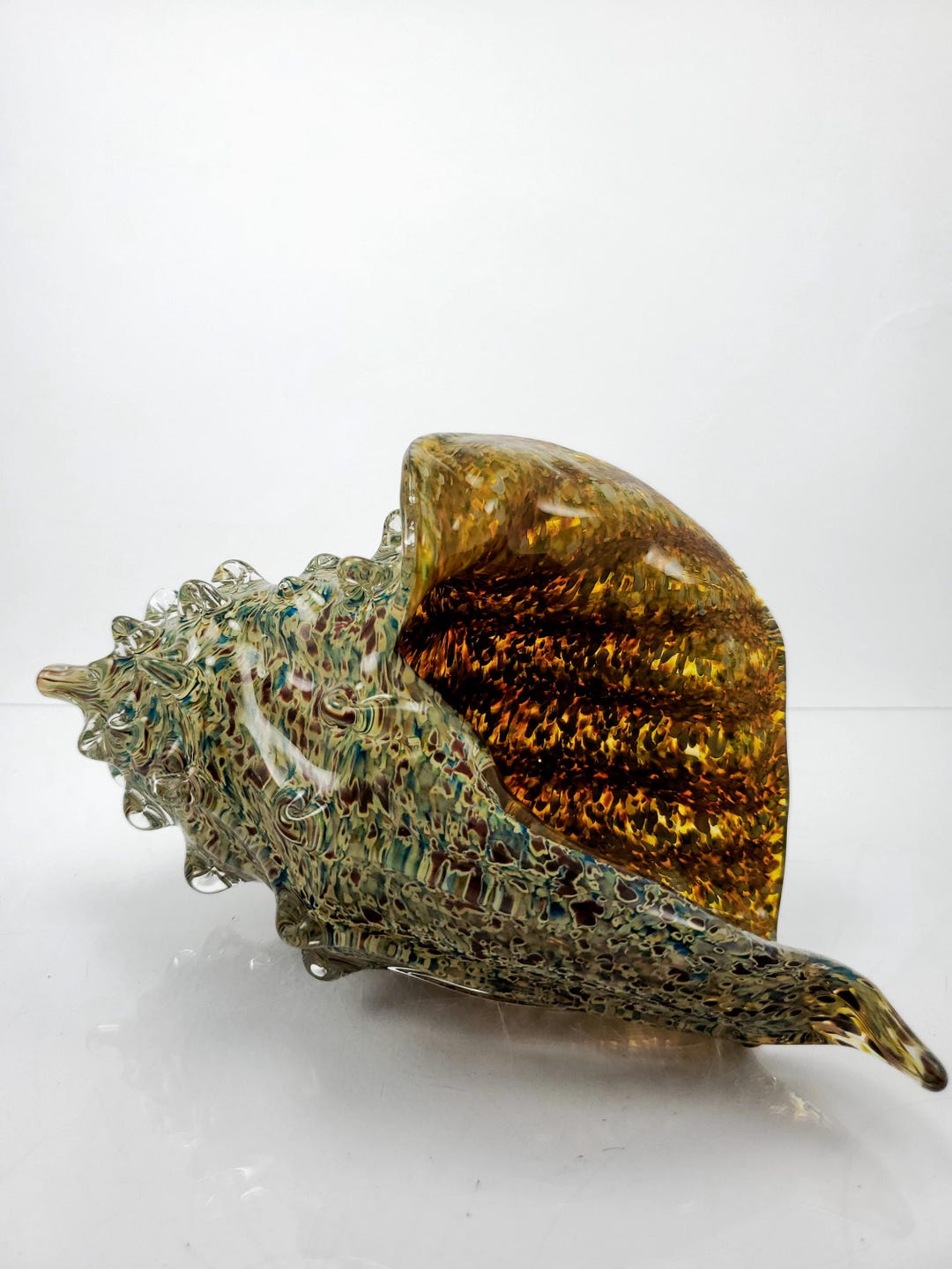 Green and Gold Multicolor Swirl Sea Conch Shell Handblown Glass ...