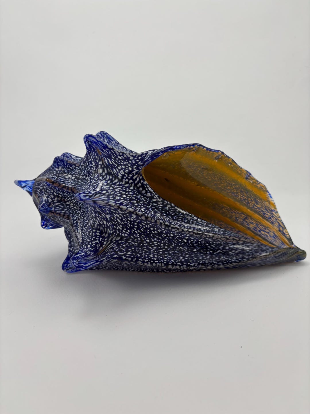 Blue and White Speckled Sea Conch Shell With Orange Handblown Glass ...