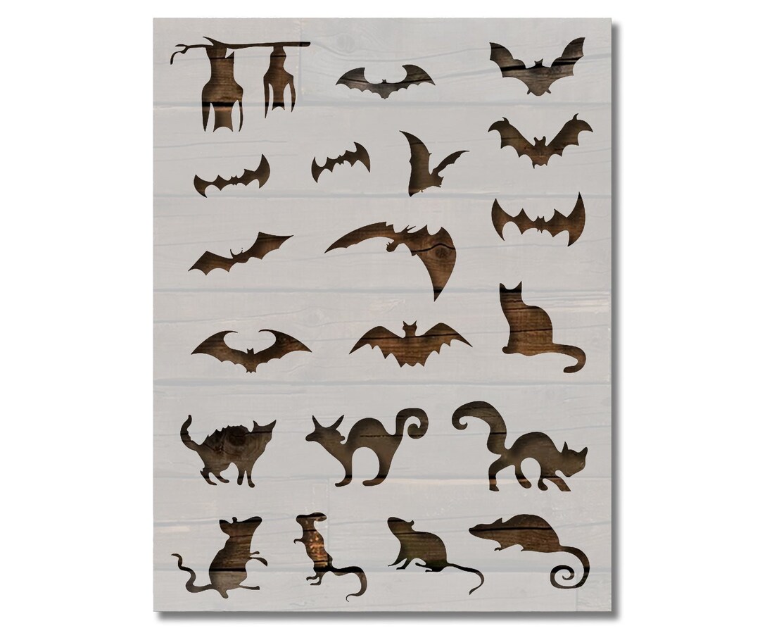 Halloween Rats Cats Bats Stencil Template Reusable Multiple Sizes for ...