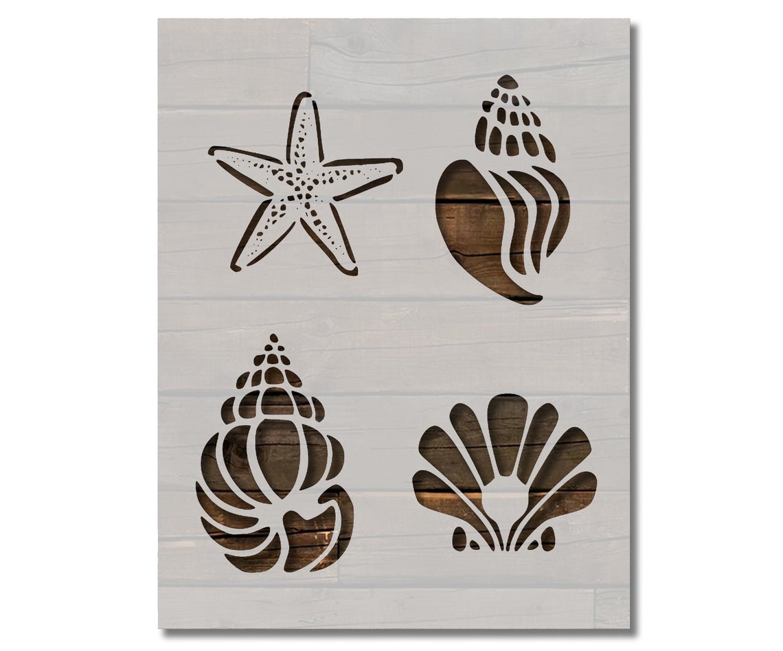 Various Sea Shells Option 3 Stencil Template Reusable Multiple Sizes ...
