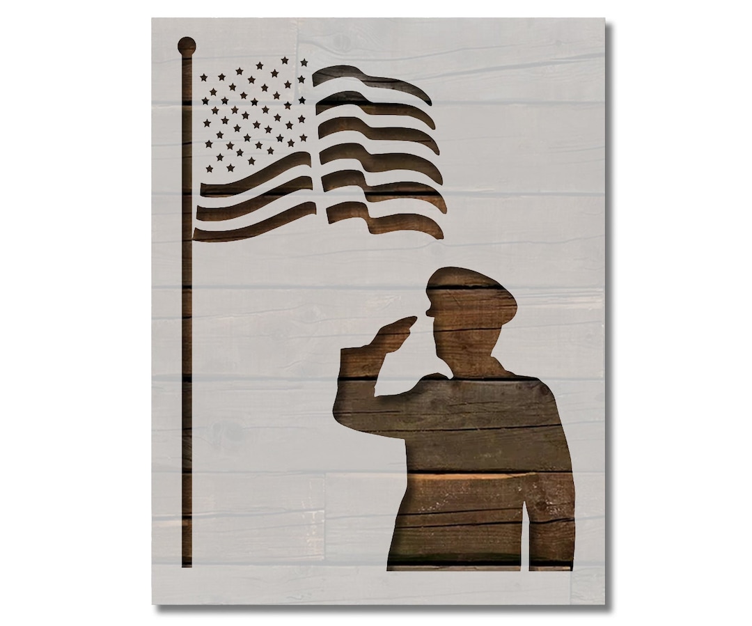 US United States Soldier Saluting American Flag Stencil Template ...