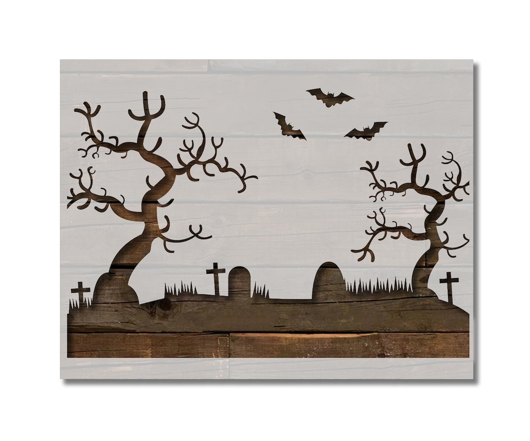 Graveyard Cemetery Halloween Stencil Template Reusable Multiple Sizes ...