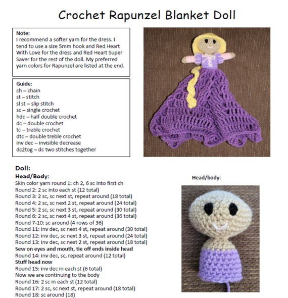 Pattern for Crochet Rapunzel Lovey Blanket | Etsy