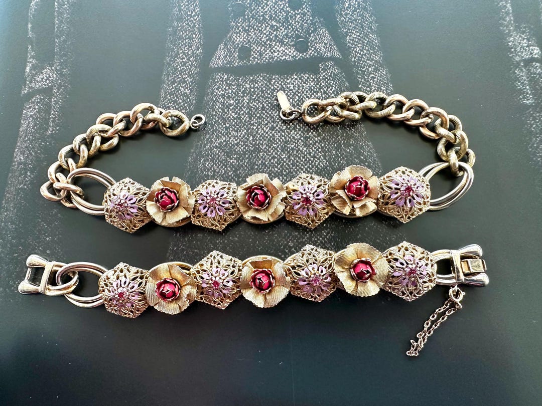 KAFIN NY Necklace & Bracelet Set, Flowers and Filigree, Demi Parure ...