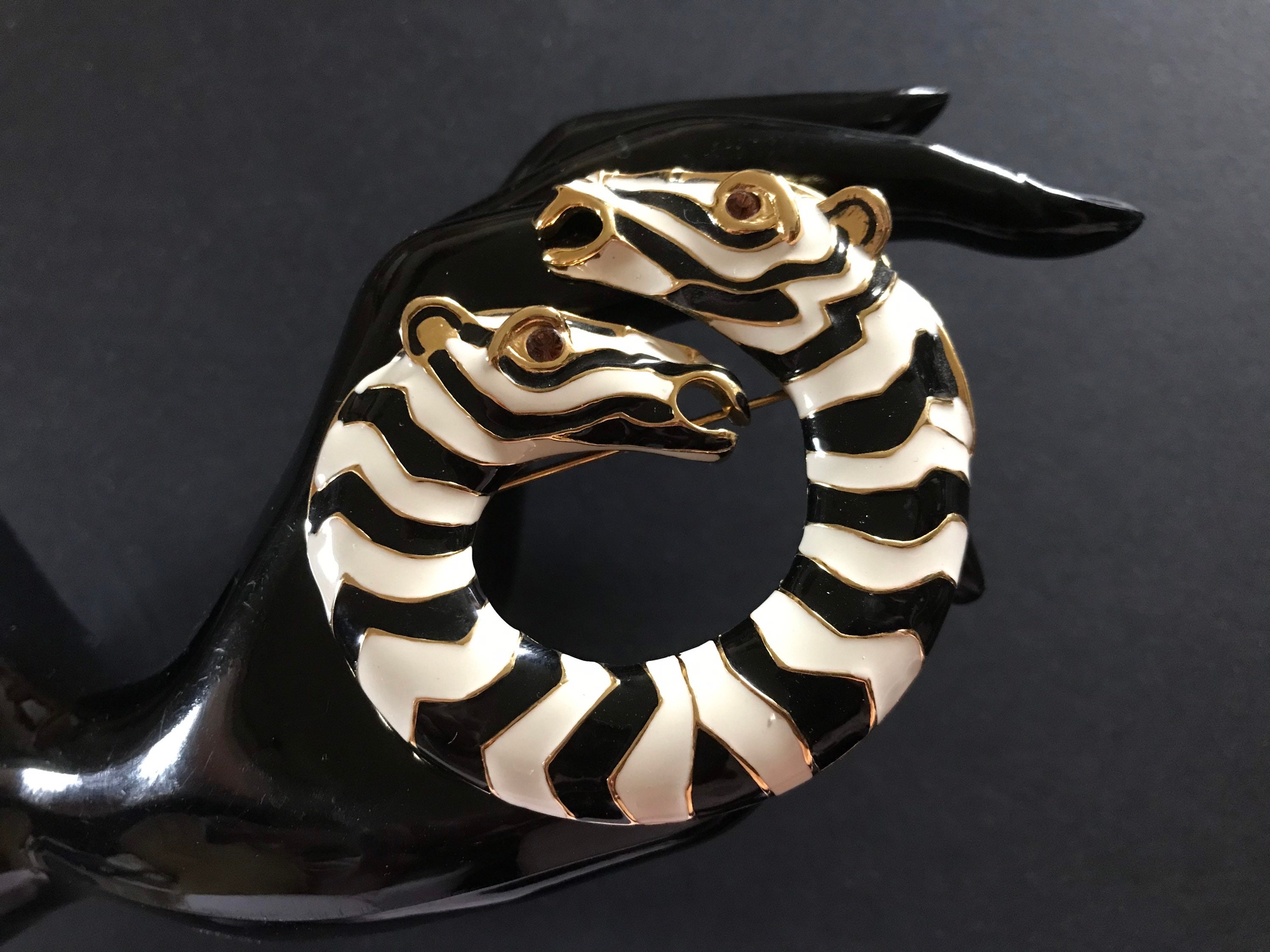 KJL Enamel Double Headed Zebra Brooch Kenneth Jay Lane - Etsy UK