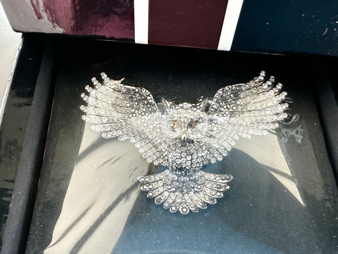 BUTLER & WILSON Large Silver Metal and Rhinestone Owl Brooch, Bird in ...