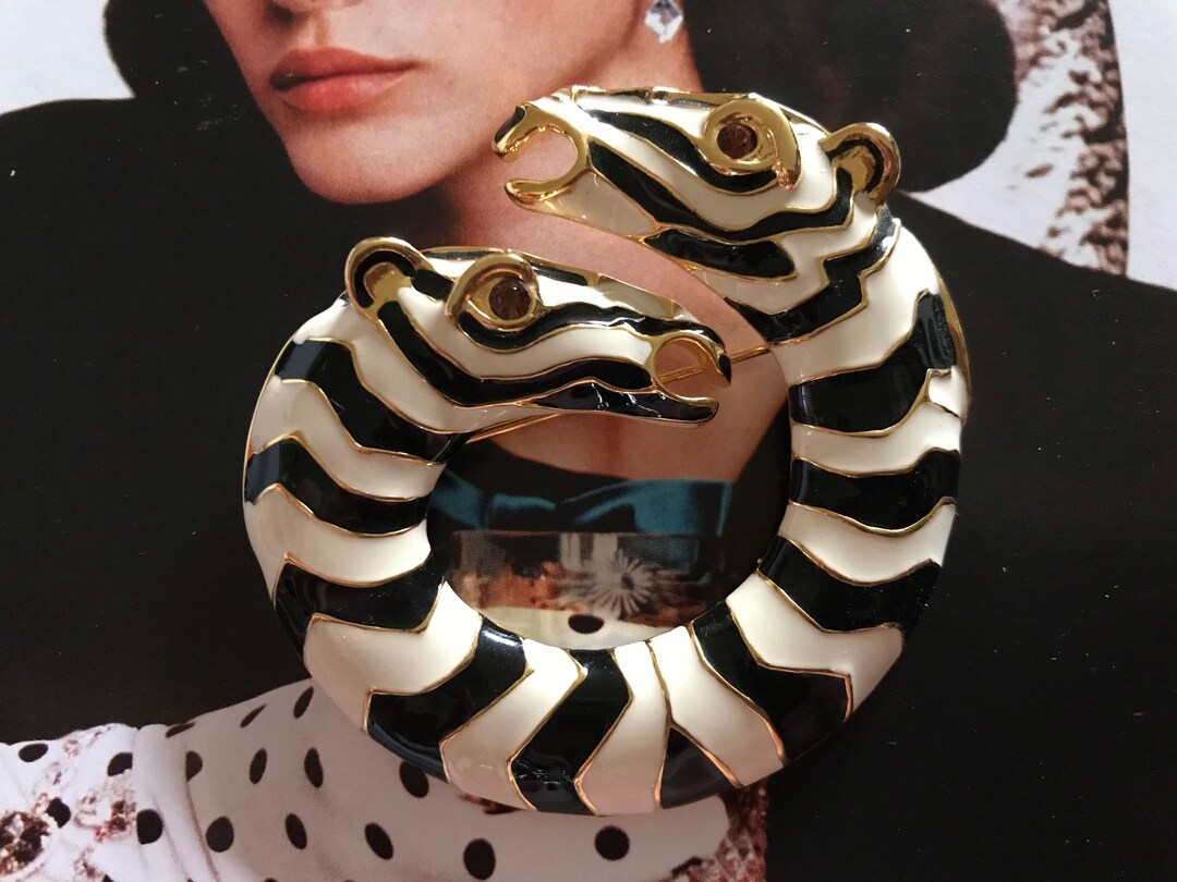 KJL Enamel Double Headed Zebra Brooch Kenneth Jay Lane - Etsy UK