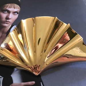 MONET Large Gold Metal Fan Brooch, Figural Pin, 1980s Vintage Brooch ...