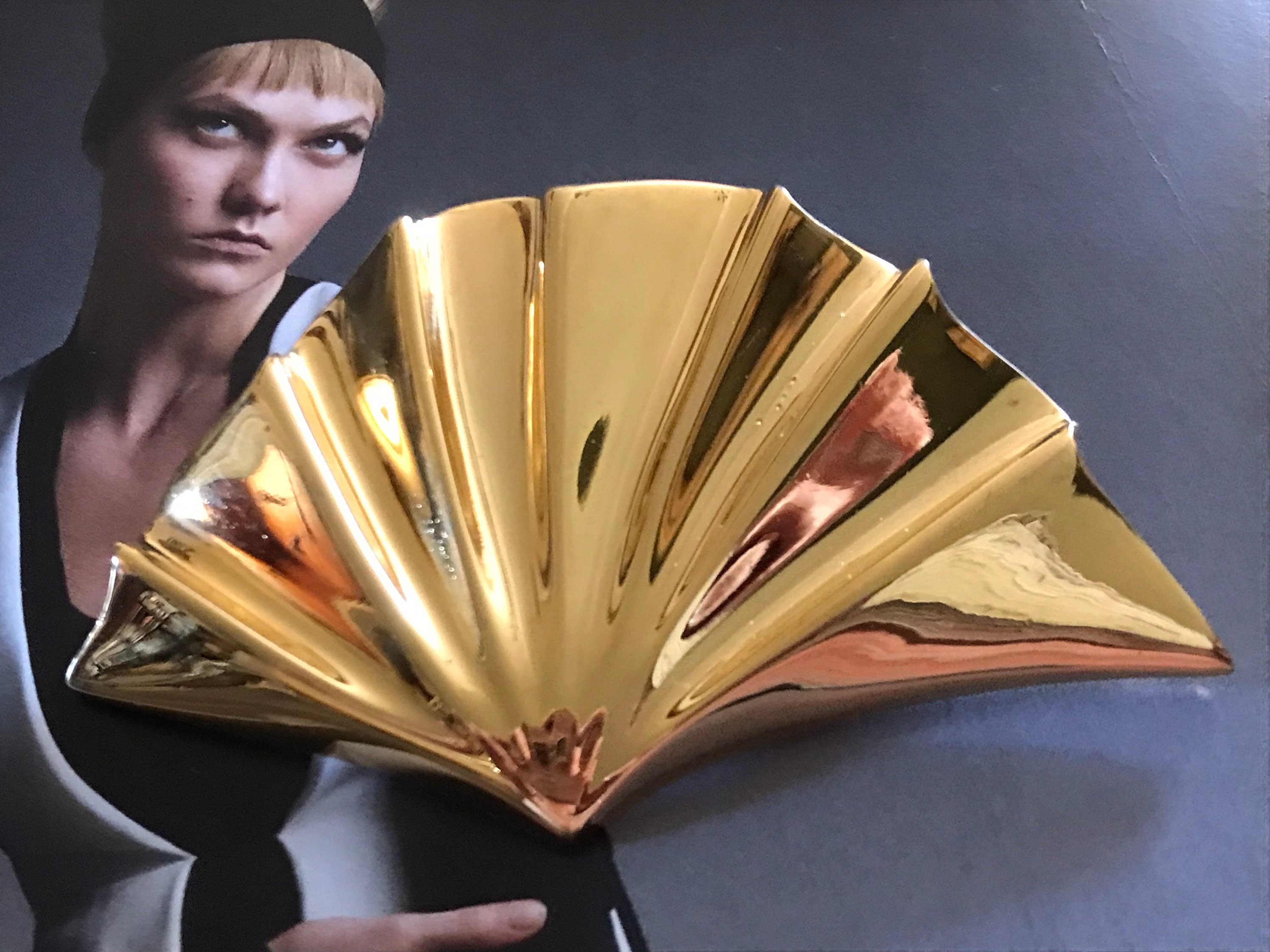 MONET Large Gold Metal Fan Brooch Figural Pin 1980s Vintage - Etsy