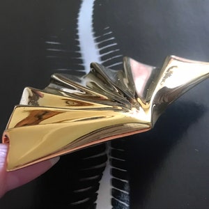 MONET Large Gold Metal Fan Brooch, Figural Pin, 1980s Vintage Brooch ...