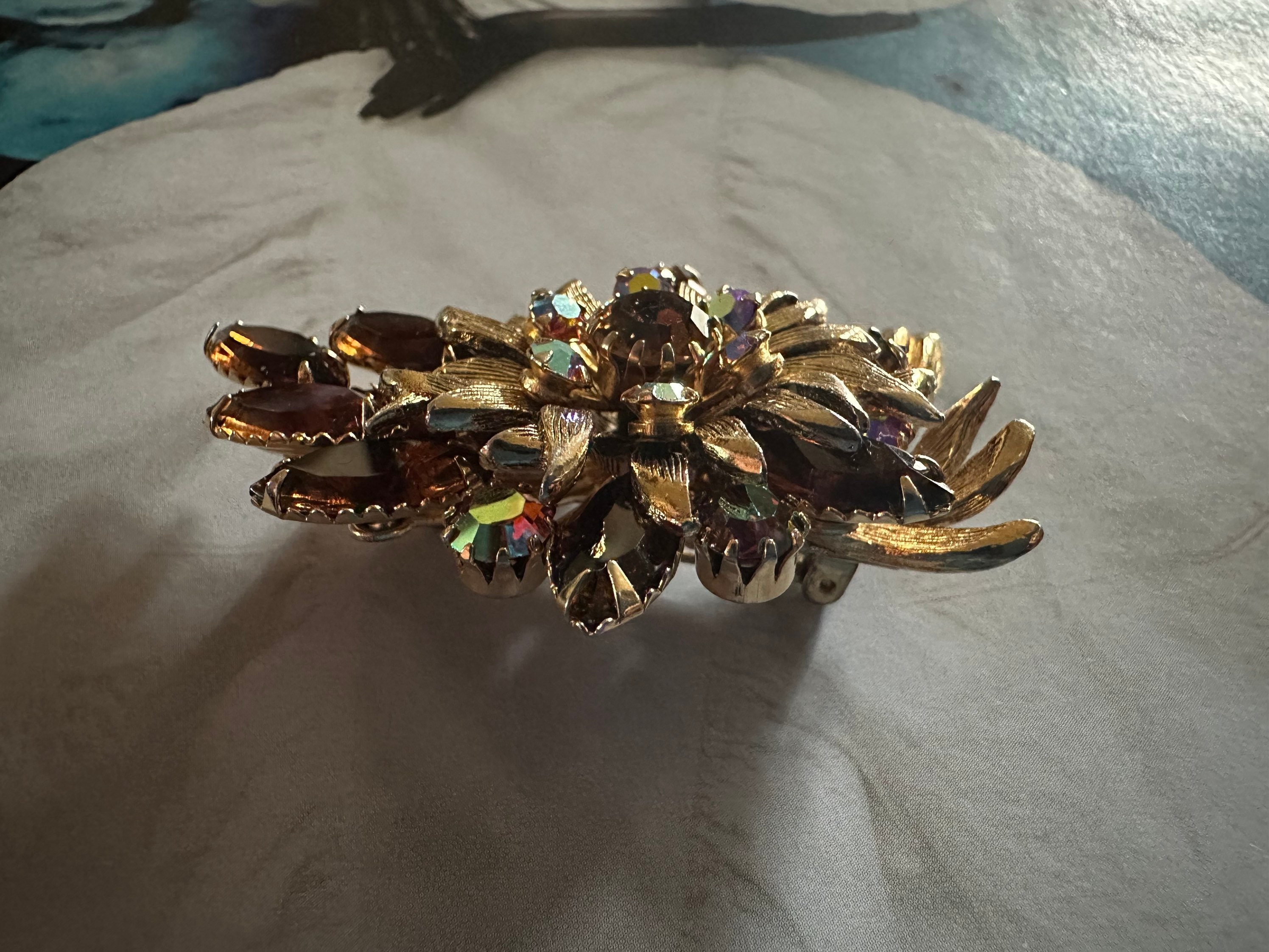 SELINI Layered Flower Brooch, Rhinestone Pin, Selro Selini, Floral Pin ...