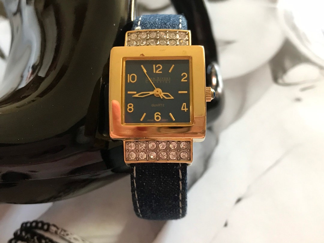 JOAN RIVERS Denim Watch, Battery Operated, Square Face, Blue Cuff Watch ...