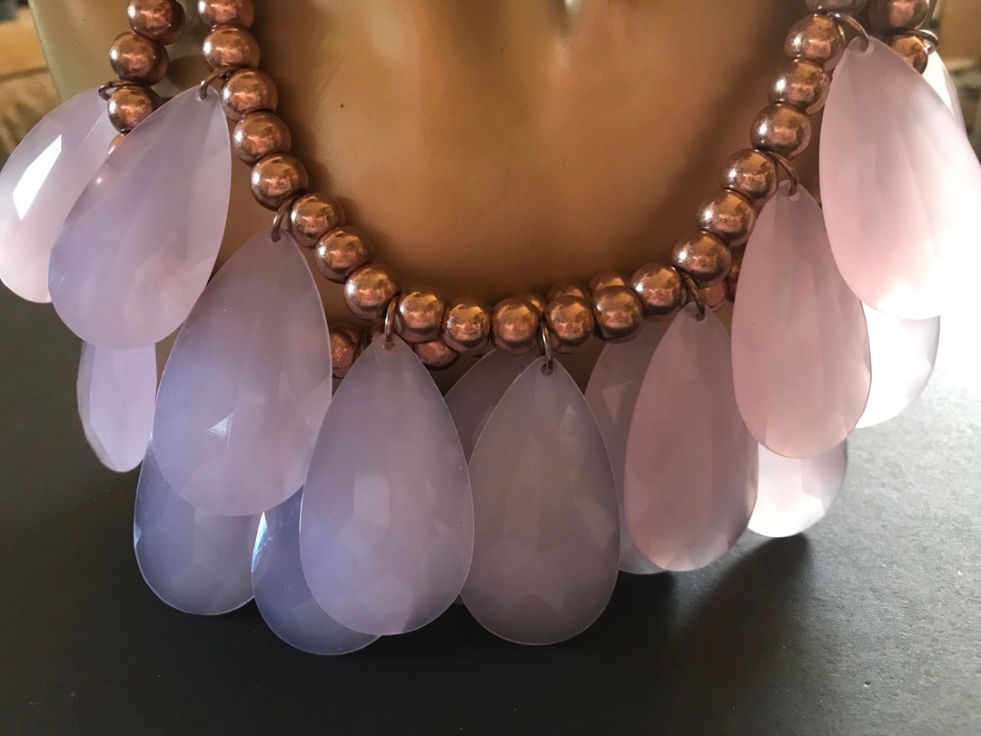 JOAN RIVERS Pink Lucite Teardrops & Copper Colour Bead Necklace, 2 ...