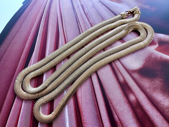 Long Flat Herringbone Snake Chain Necklace, Gold Tone… - Gem