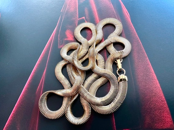 Long Flat Herringbone Snake Chain Necklace, Gold Tone… - Gem