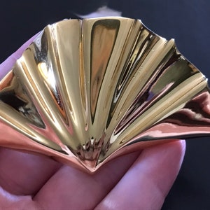 MONET Large Gold Metal Fan Brooch, Figural Pin, 1980s Vintage Brooch ...