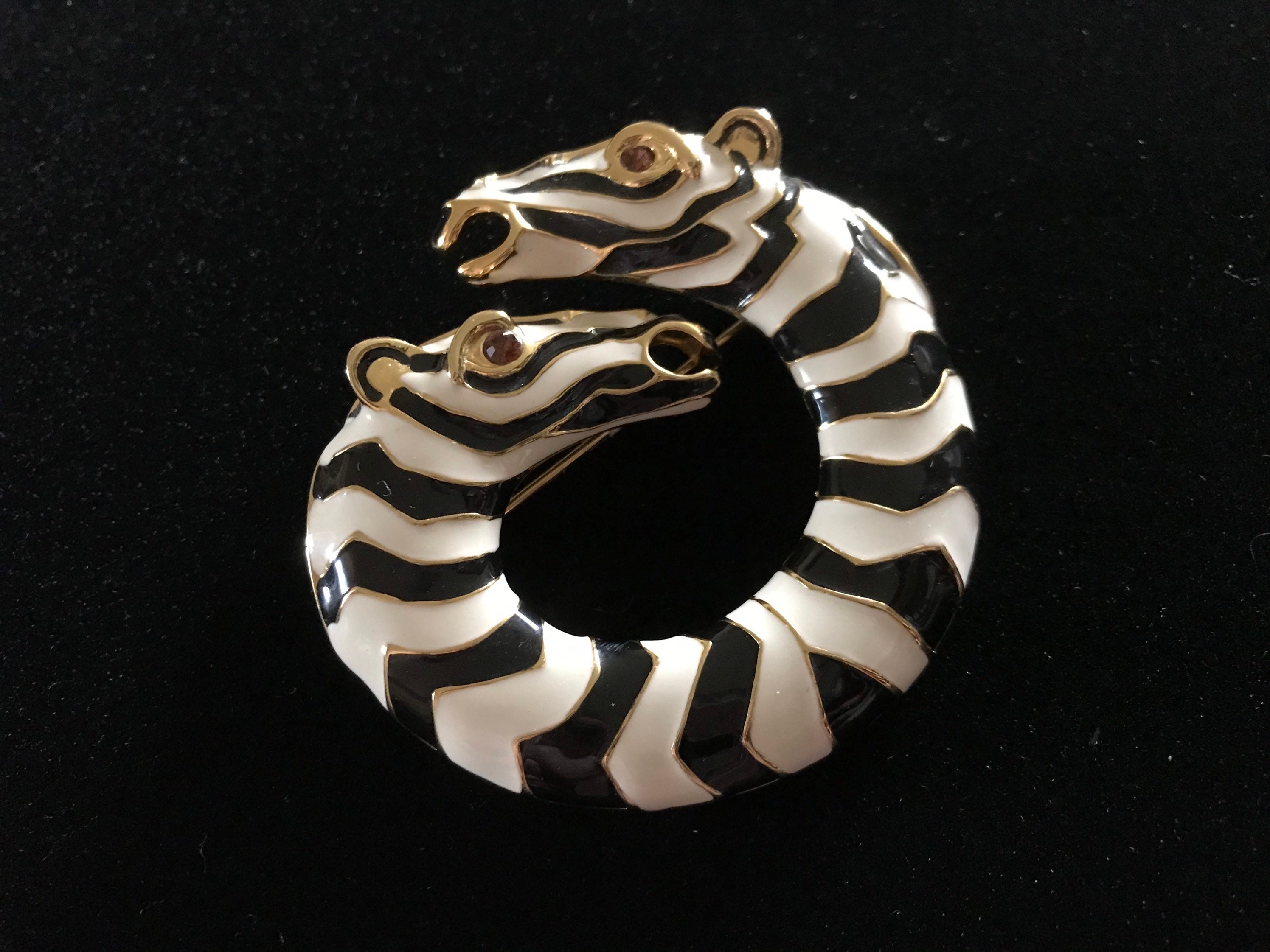 KJL Enamel Double Headed Zebra Brooch Kenneth Jay Lane - Etsy UK