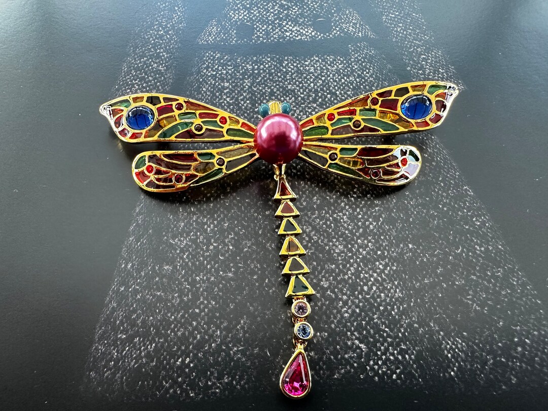 JOAN RIVERS Plique A Jour Dragonfly Brooch Stained Glass - Etsy