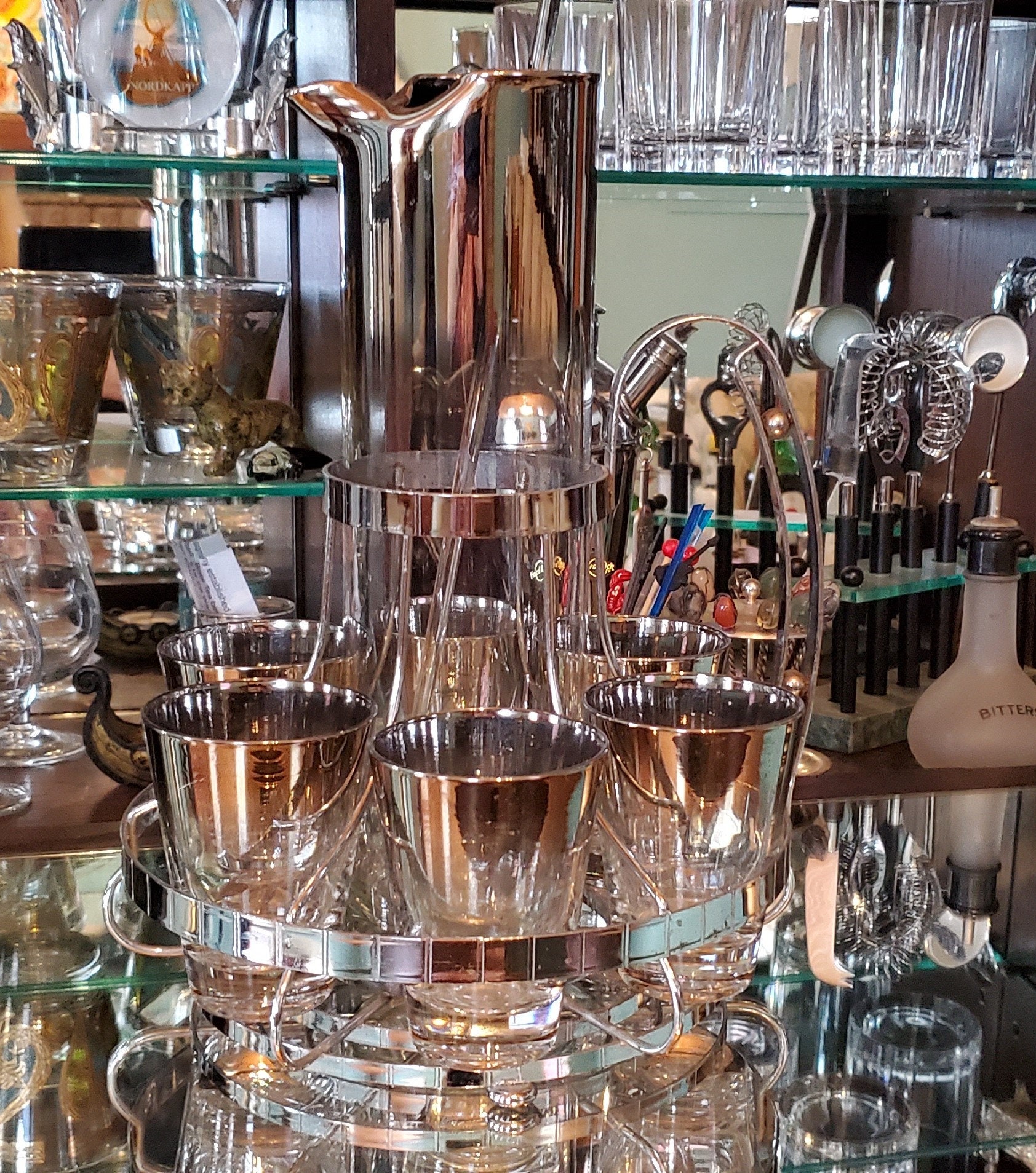 Mid Century Glasses, Vintage, Cocktail, Martini, Silver, Barware ...
