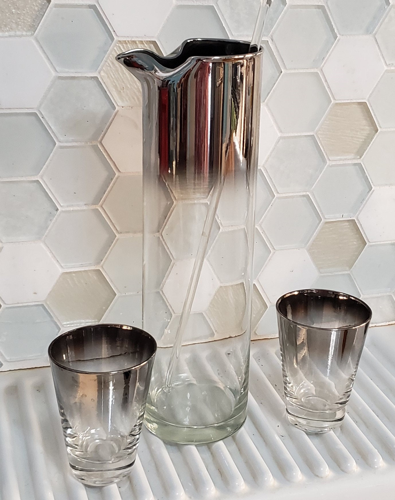 Mid Century Glasses, Vintage, Cocktail, Martini, Silver, Barware ...