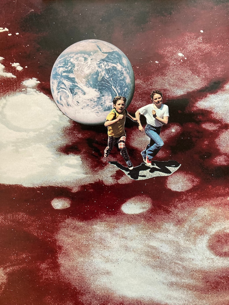 Collage Art Print Collage Wall Art Boys expelled Running Space Surreal ...