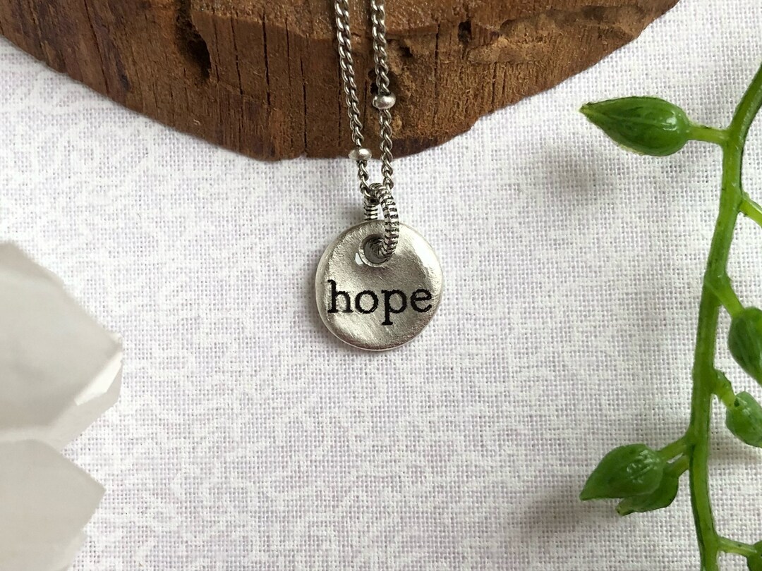 Inspirational Mini Hammered Choker Necklace, Love Joy Hope, Minimalist ...