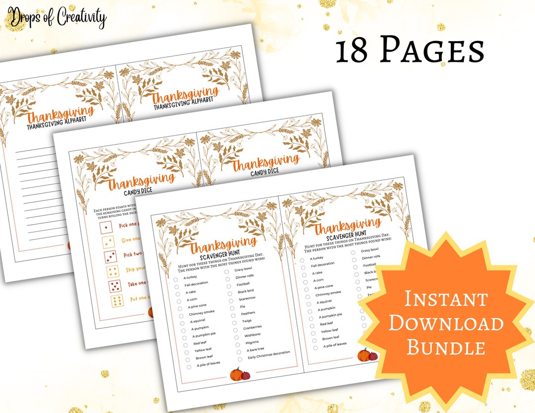 Thanksgiving Activity Pages: Games Bundle (digital Download) - Etsy