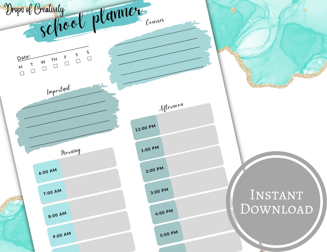 School Planner, Daily Tracker, Printable, PDF - Etsy