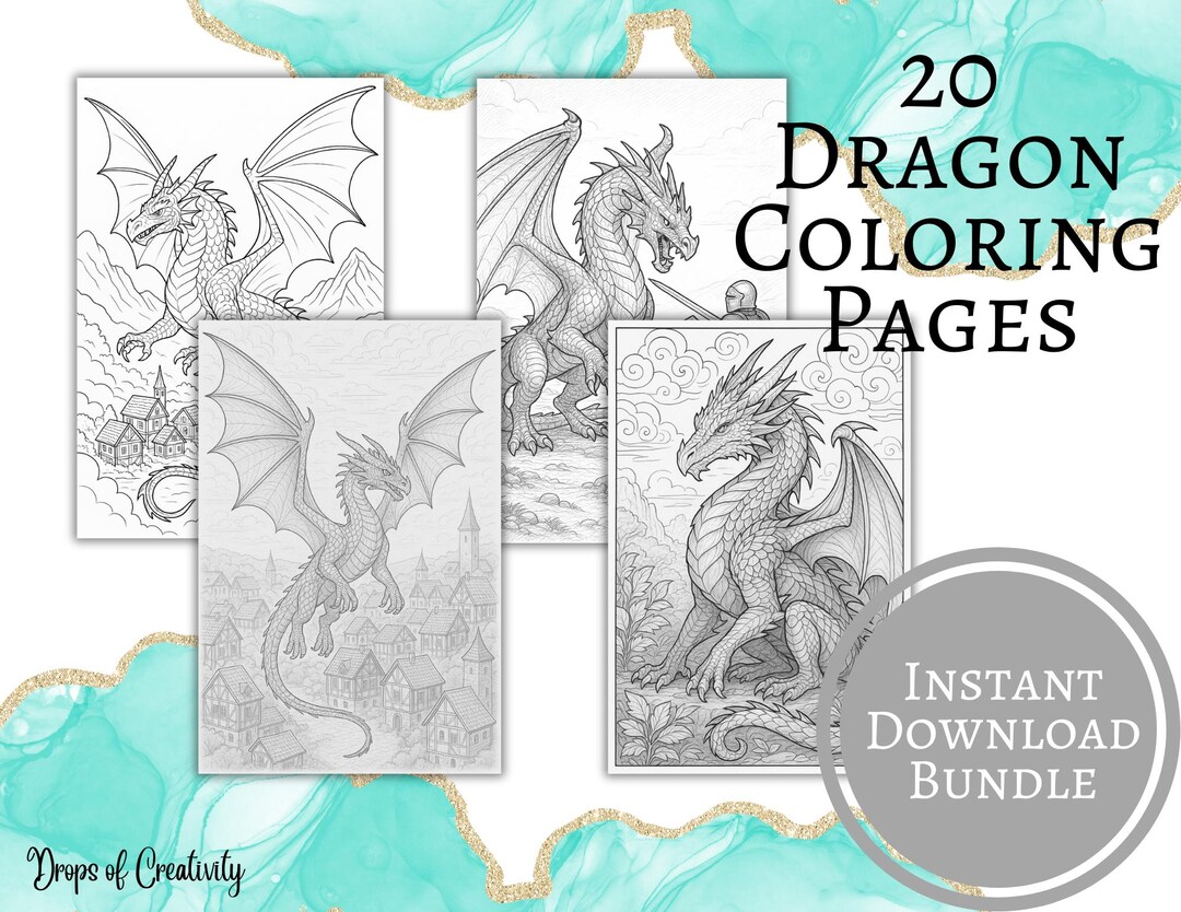 Dragon Coloring Pages: Fantasy Printable Coloring Book (instant ...