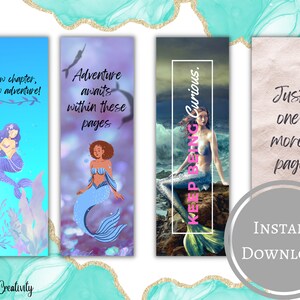 Mermaid Bookmarks Set of 4 Printables - Etsy