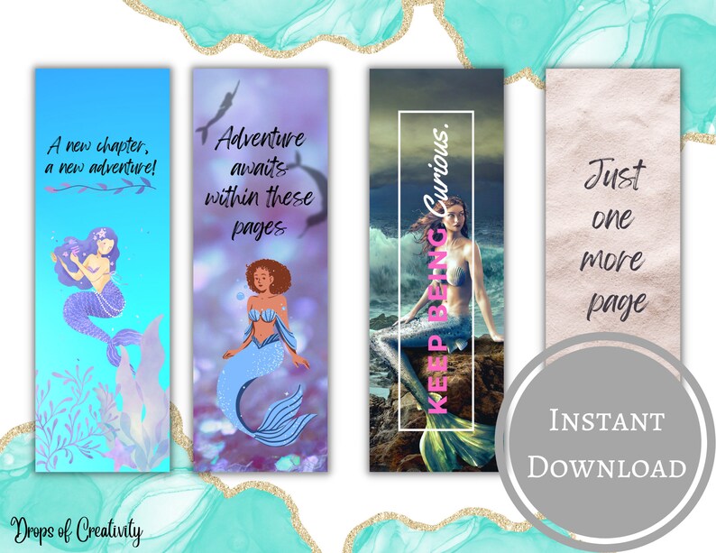 Mermaid Bookmarks Printable – Under the Sea Fantasy Bookmark PDF for ...